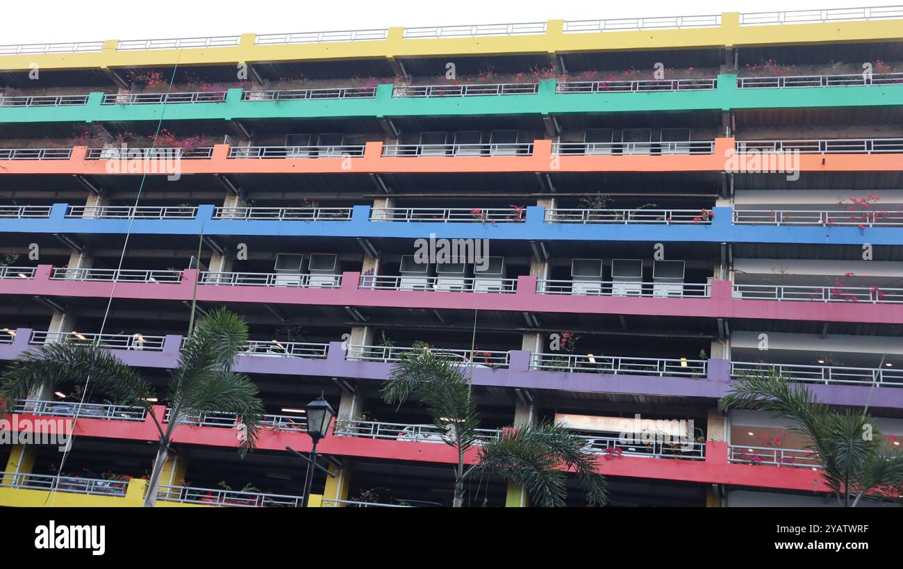 The mall building is a colorful block design built for parking lots ...