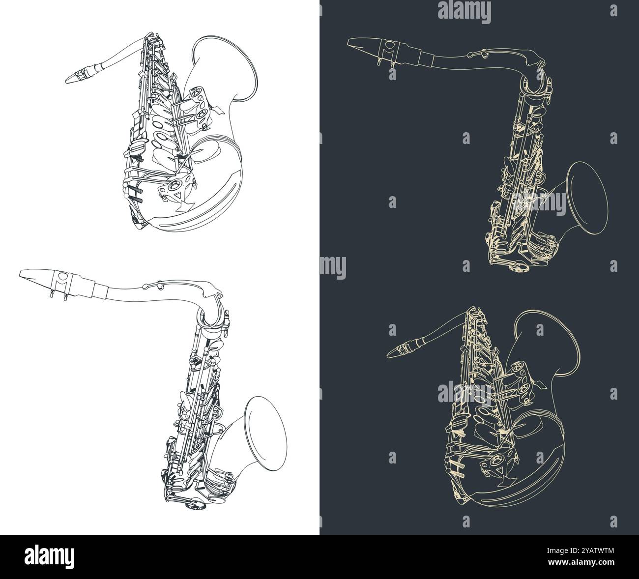 Stylized vector illustrations of a tenor saxophone Stock Vector Image ...