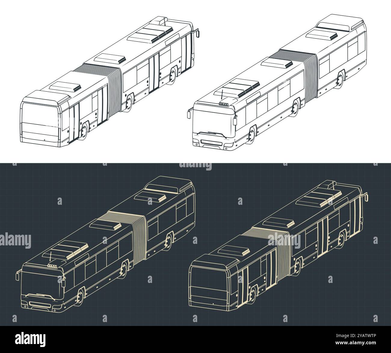 Stylized vector illustration of isometric blueprints of articulated ...