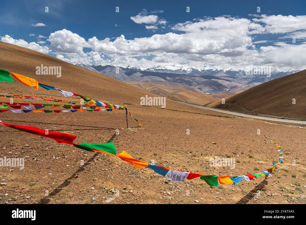 FRIENDSHIP HIGHWAY, TIBET, CHINA: Dry yellow winter landscape, colorful ...