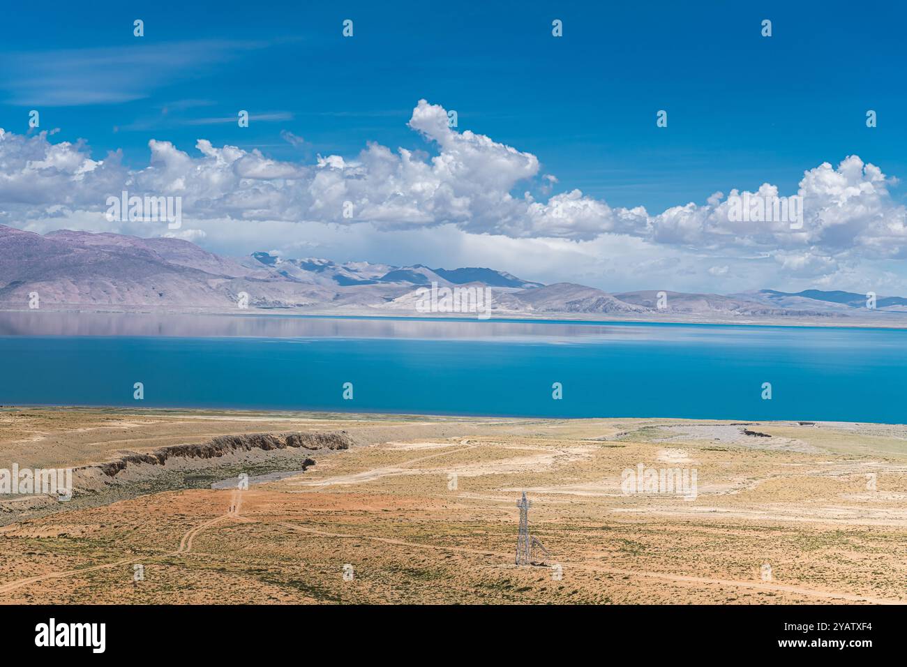 The sacred Manasarovar lake with blue transparent water in the ...