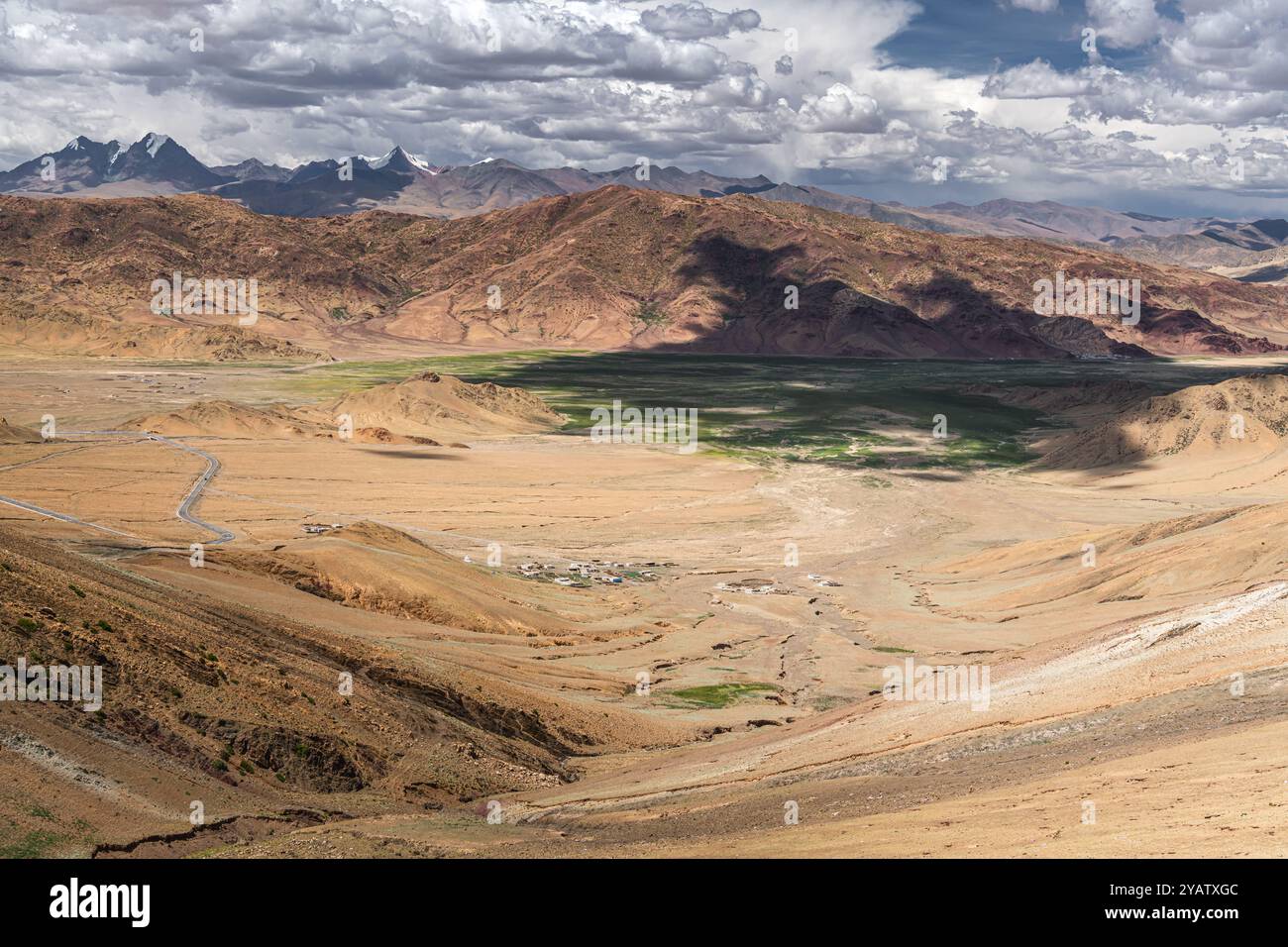 Landscape of western Tibet around Kailash mountain, blue sky with copy ...