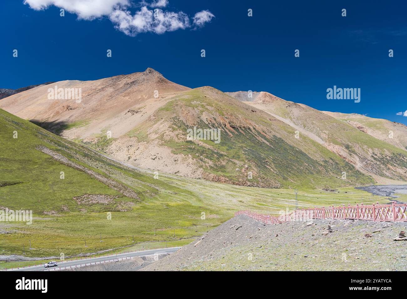 The valley and the mountains in Himalayas around Karola glacier, Tibet ...