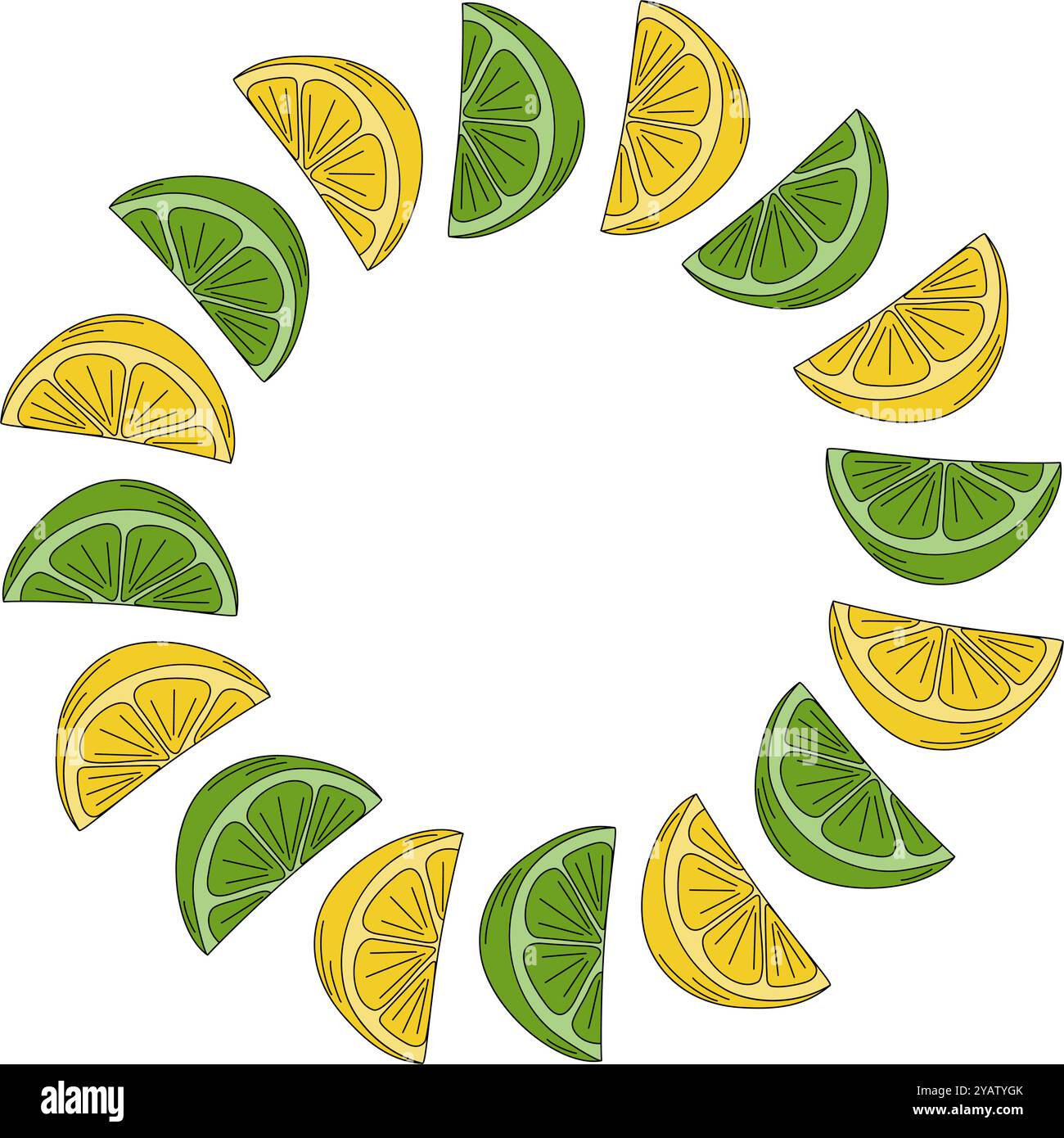 Lemon and lime wedges Circle Frame border in trendy bright shades. Copy ...
