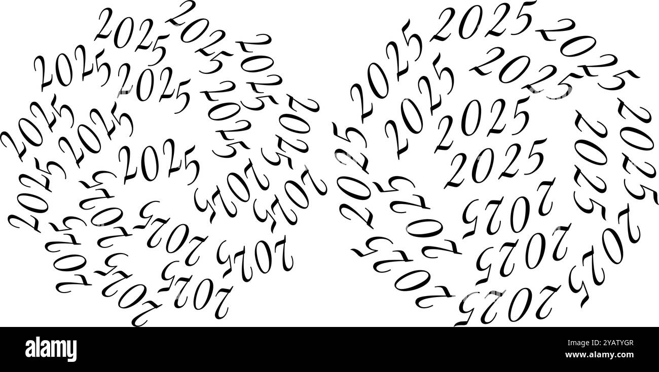 2025 New Year date Outline Round backgrounds in trendy minimalistic ...