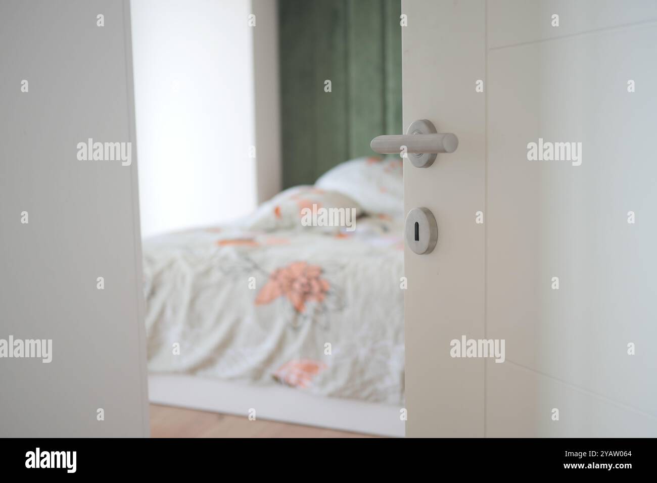 open door concept with Door handle and blur interior room background ...