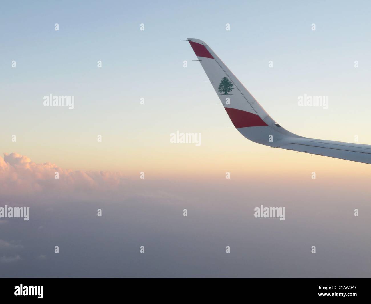Beirut, Lebanon. 15th Oct, 2024. The wing of a Middle East Airlines ...