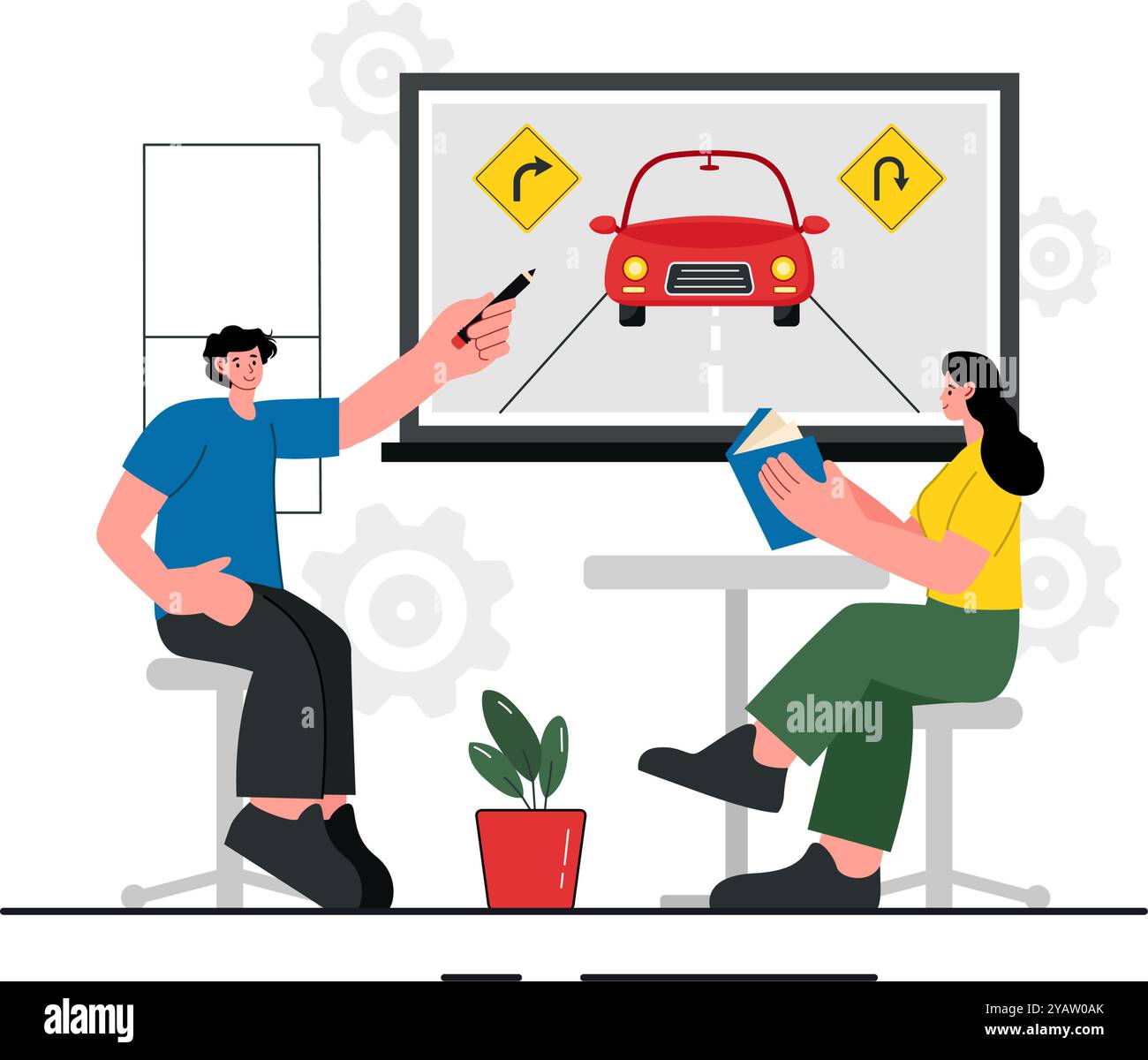 Driving School Vector Illustration Featuring the Educational Process of ...