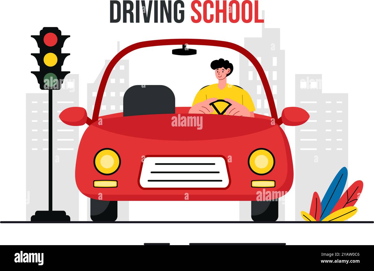 Driving School Vector Illustration Featuring the Educational Process of ...