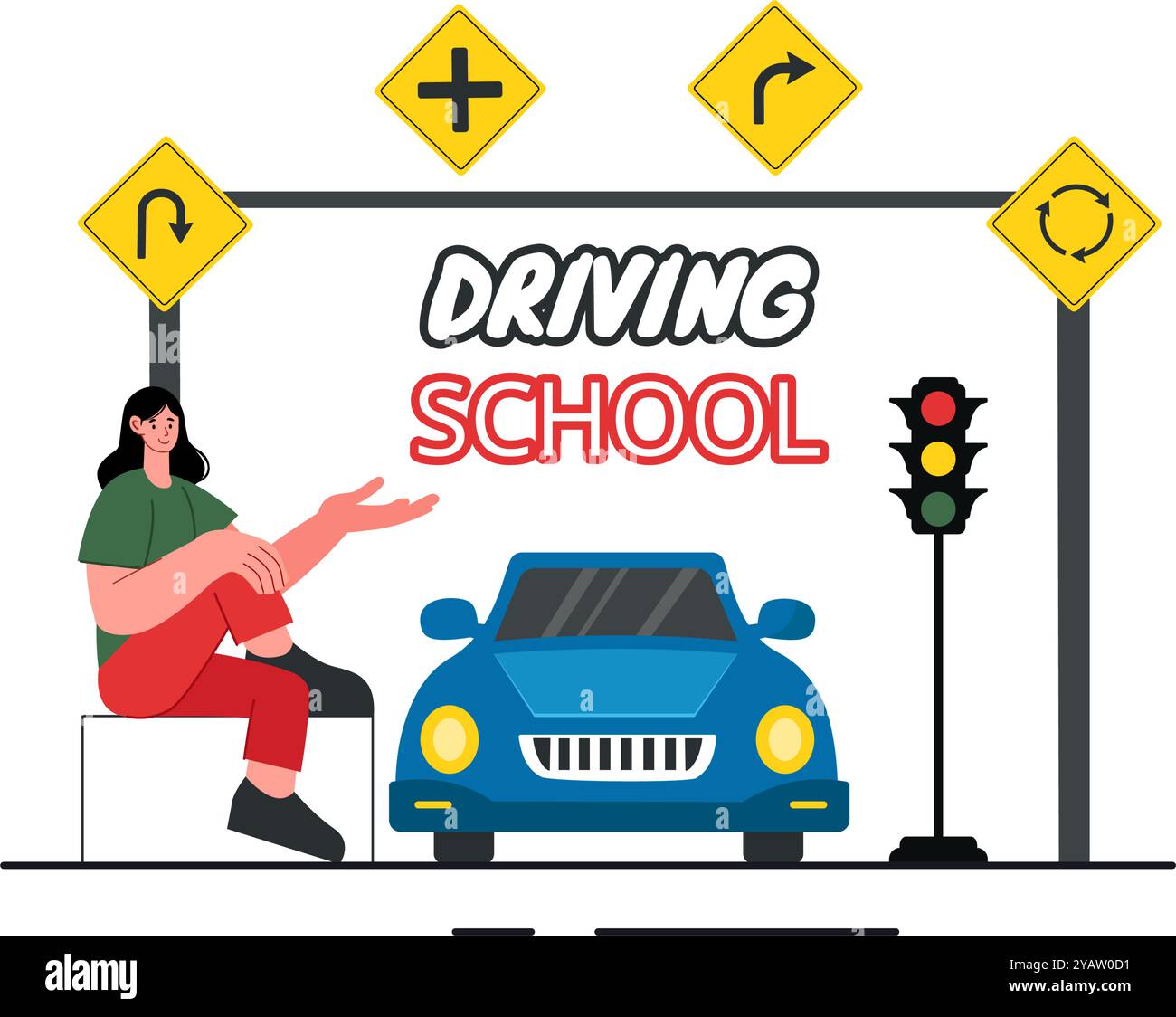 Driving School Vector Illustration Featuring the Educational Process of ...