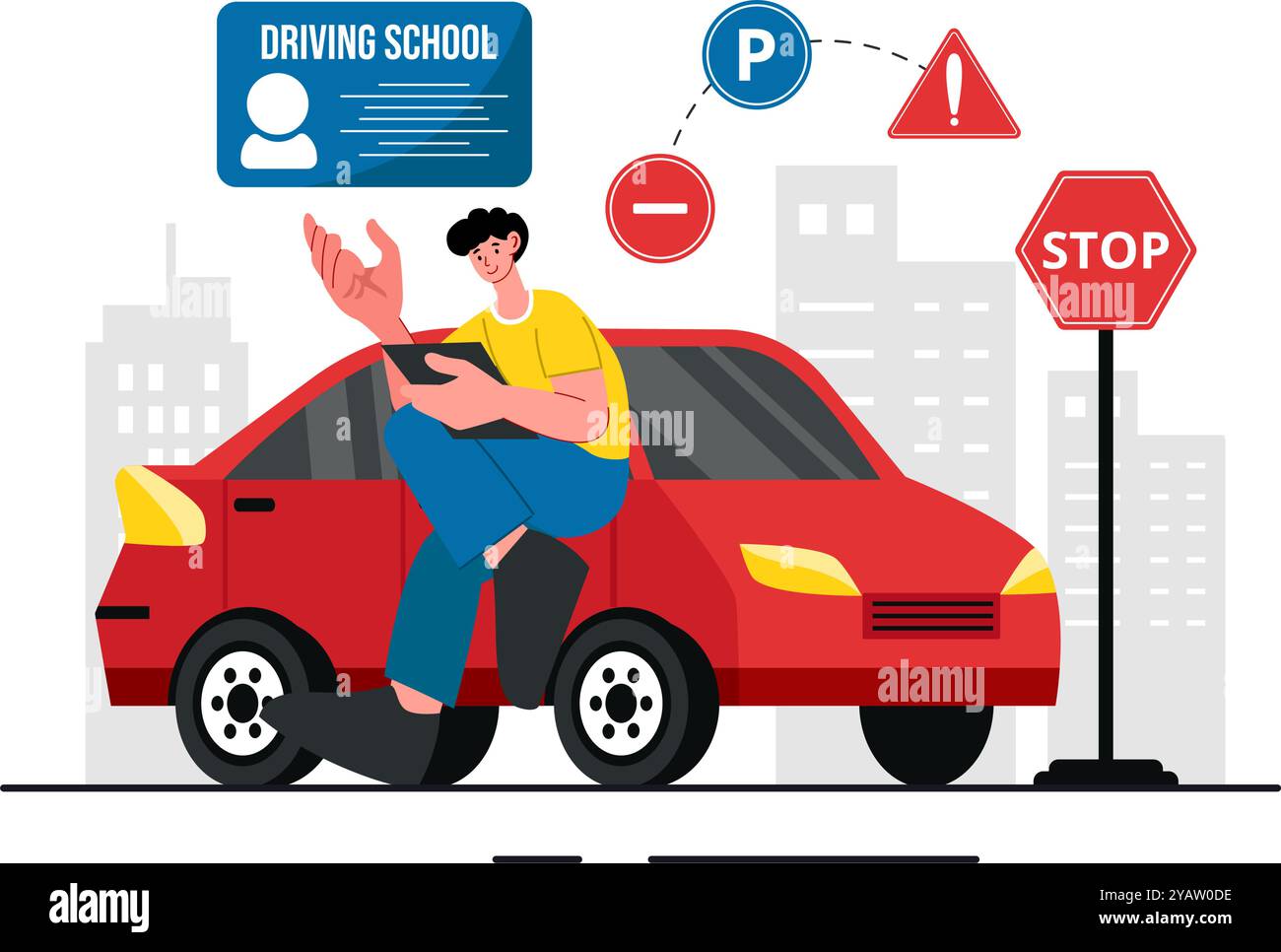 Driving School Vector Illustration Featuring the Educational Process of ...