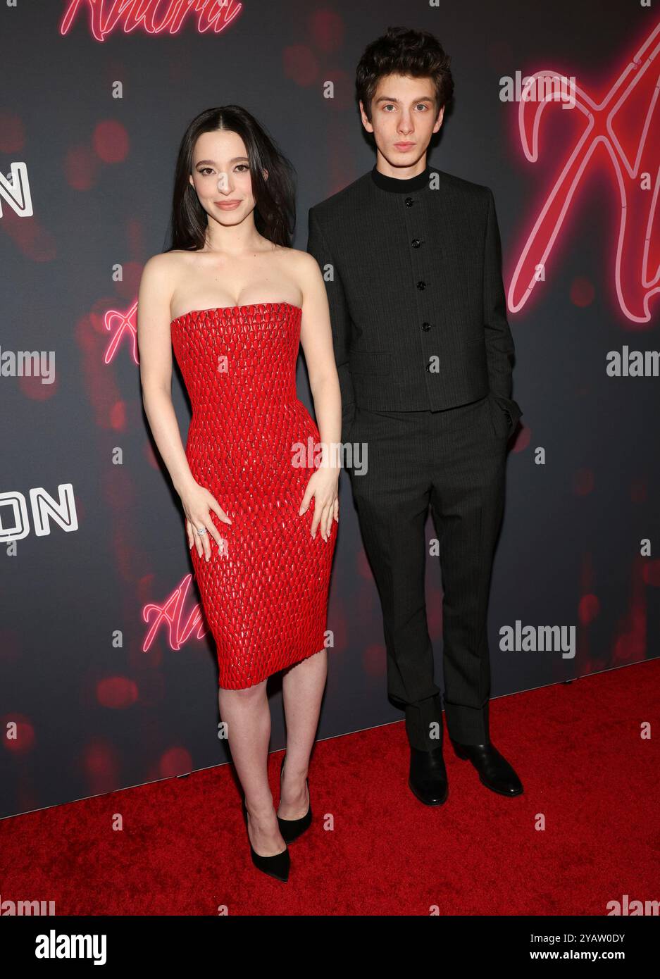 Mikey Madison, from left, and Mark Eydelshteyn attend the premiere of ...