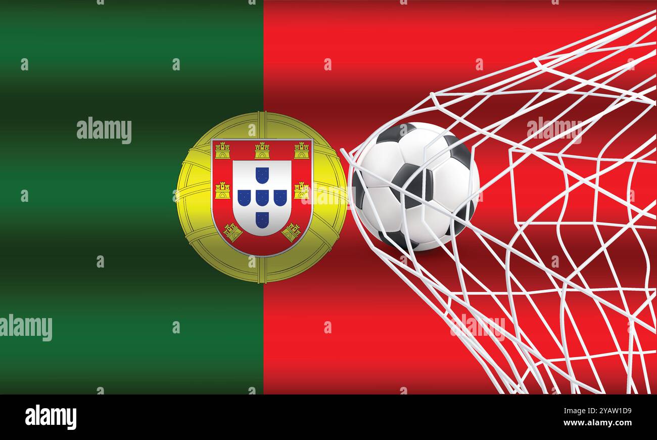 Portugal flag with a soccer ball in a net. Soccer goal. Vector ...