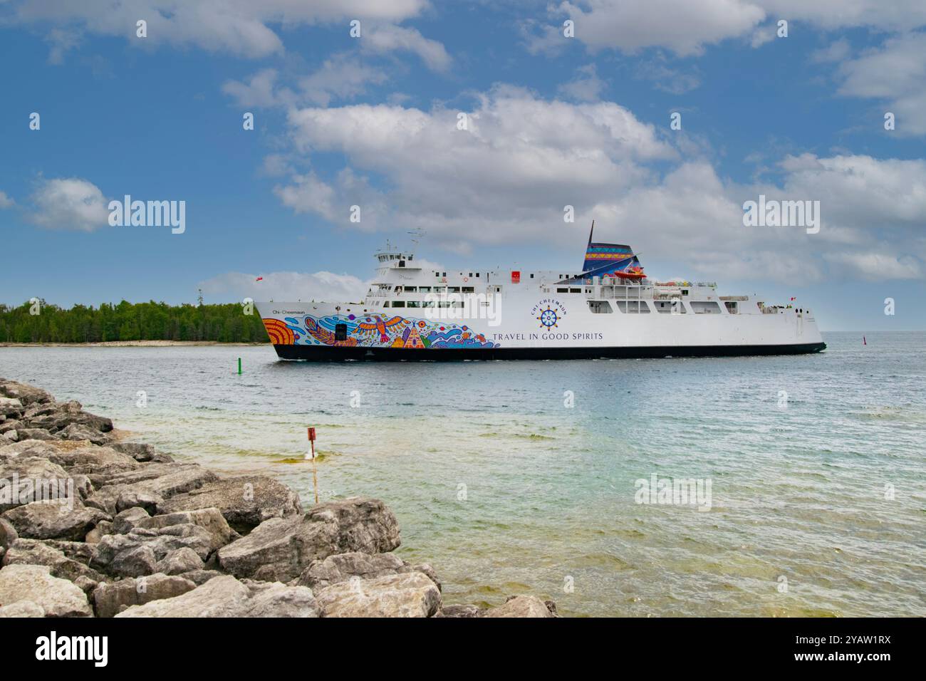 The ferry pulling in to South Baymouth, Manitoulin Island Stock Photo ...