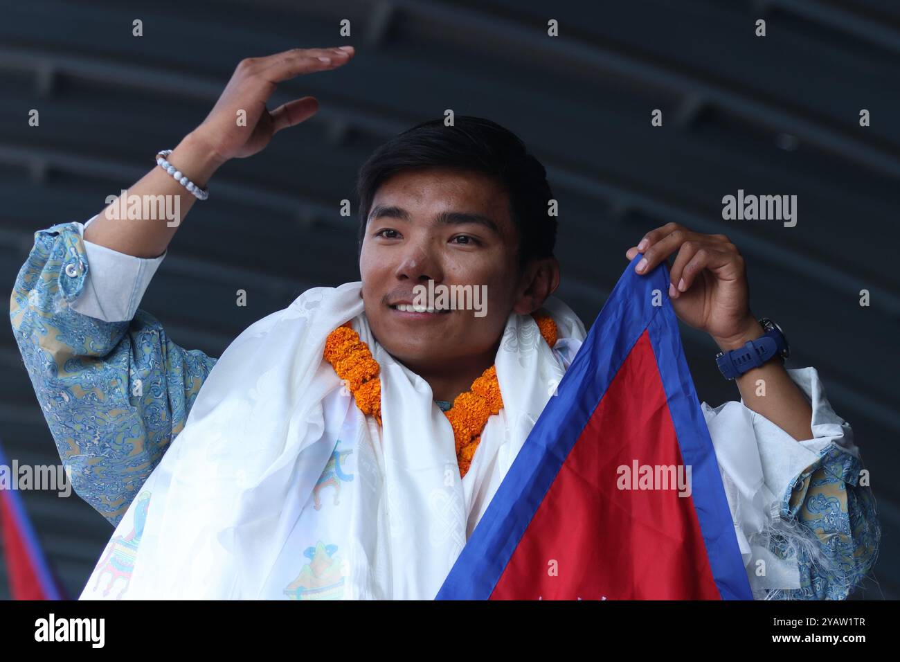 Kathmandu, Nepal. 14th Oct, 2024. NIMA RINJI SHERPA, 18 years old and the youngest person to ...