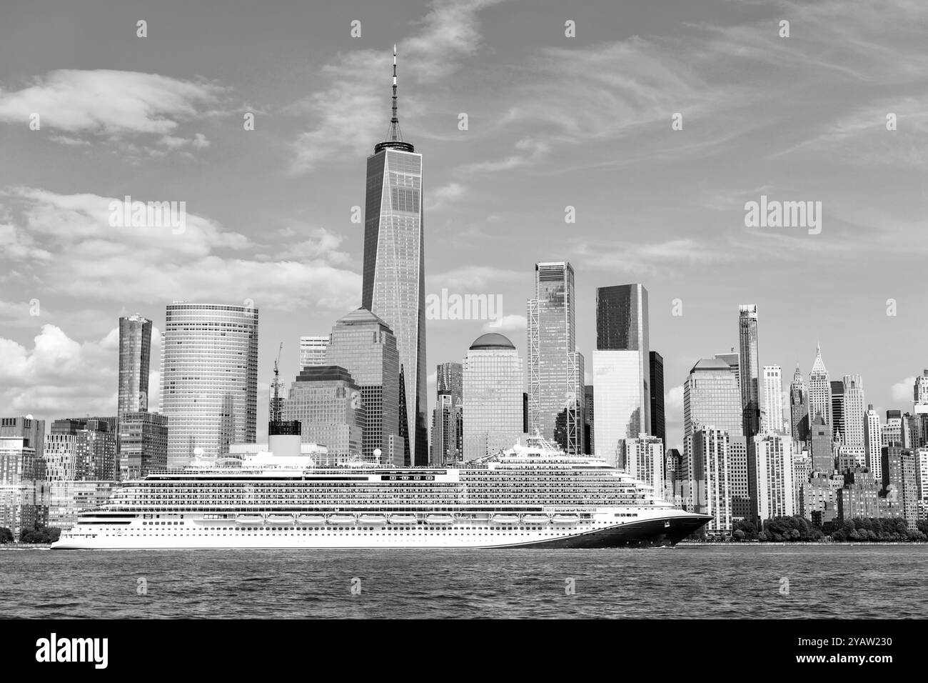 Cruise ship York. Skyline of New York Manhattan cruising on the Hudson ...