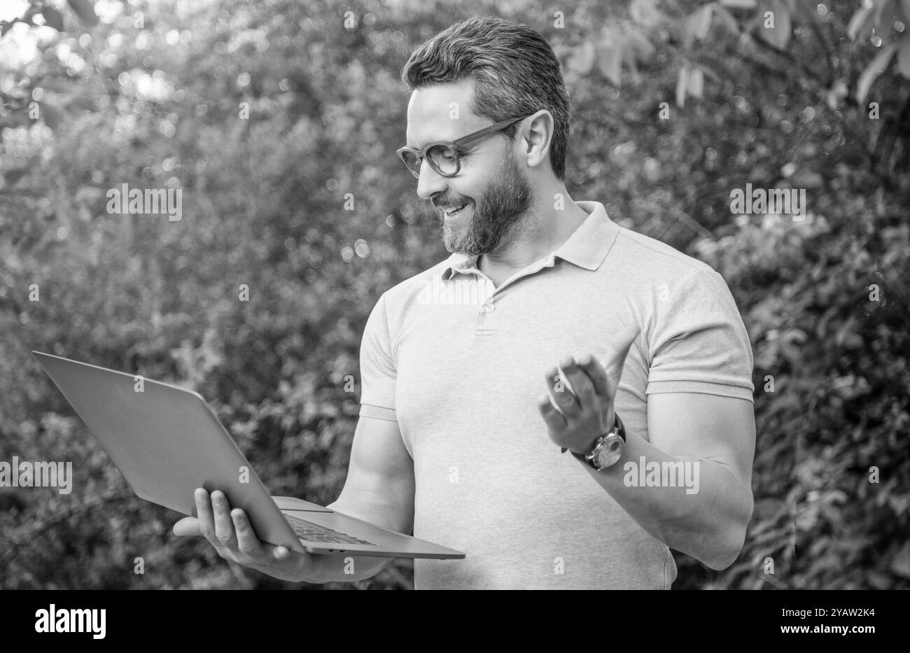Happy Programmer Man Working Online On Laptop Photo Of Programmer Man