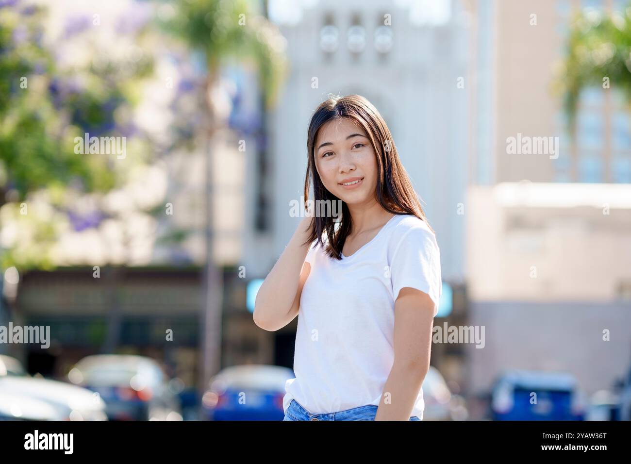 Happy Young Beautiful Asian Woman Standing Half Body Smiling t-shirt ...
