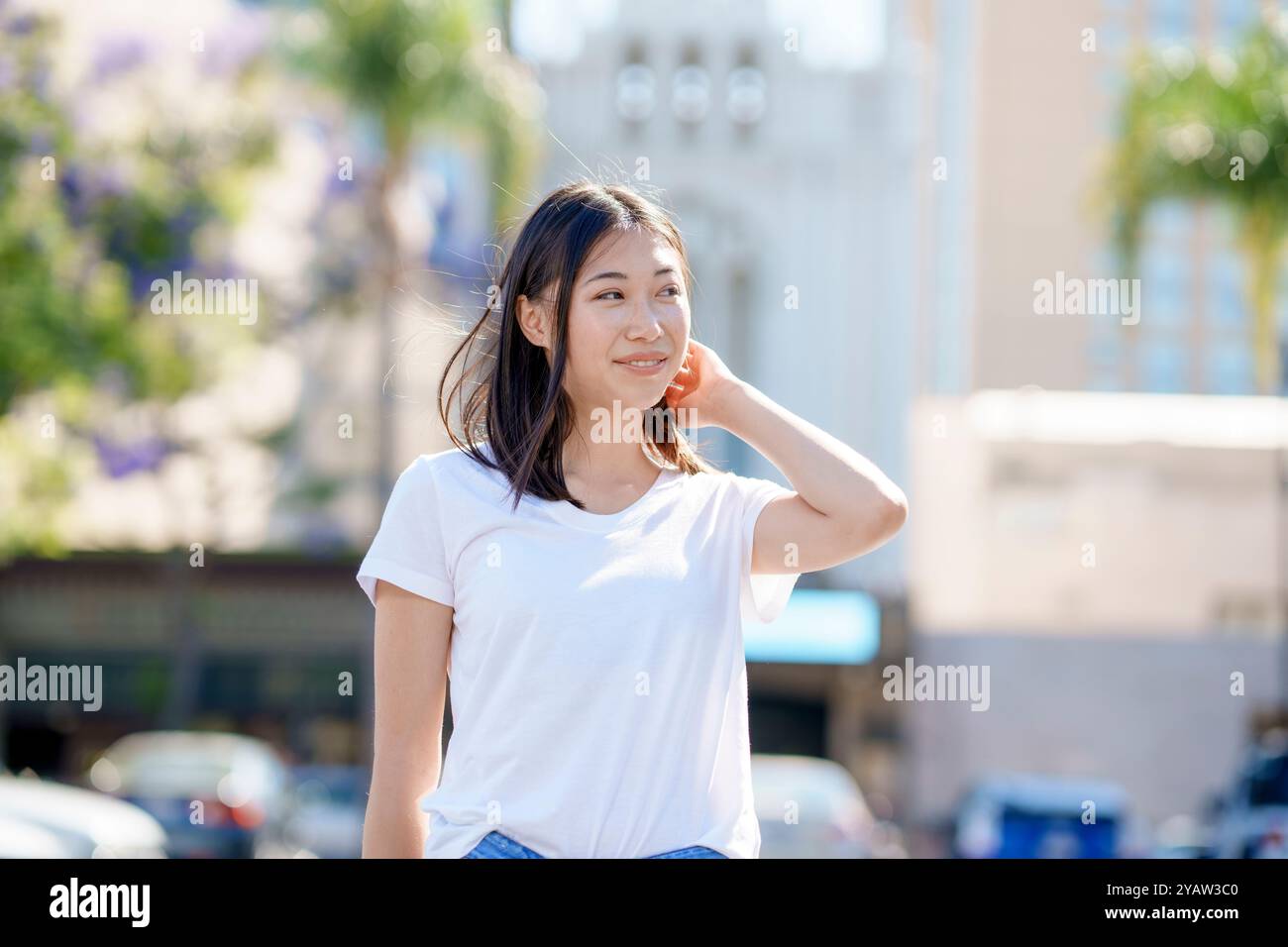Happy Young Beautiful Asian Woman Standing Half Body Smiling t-shirt ...