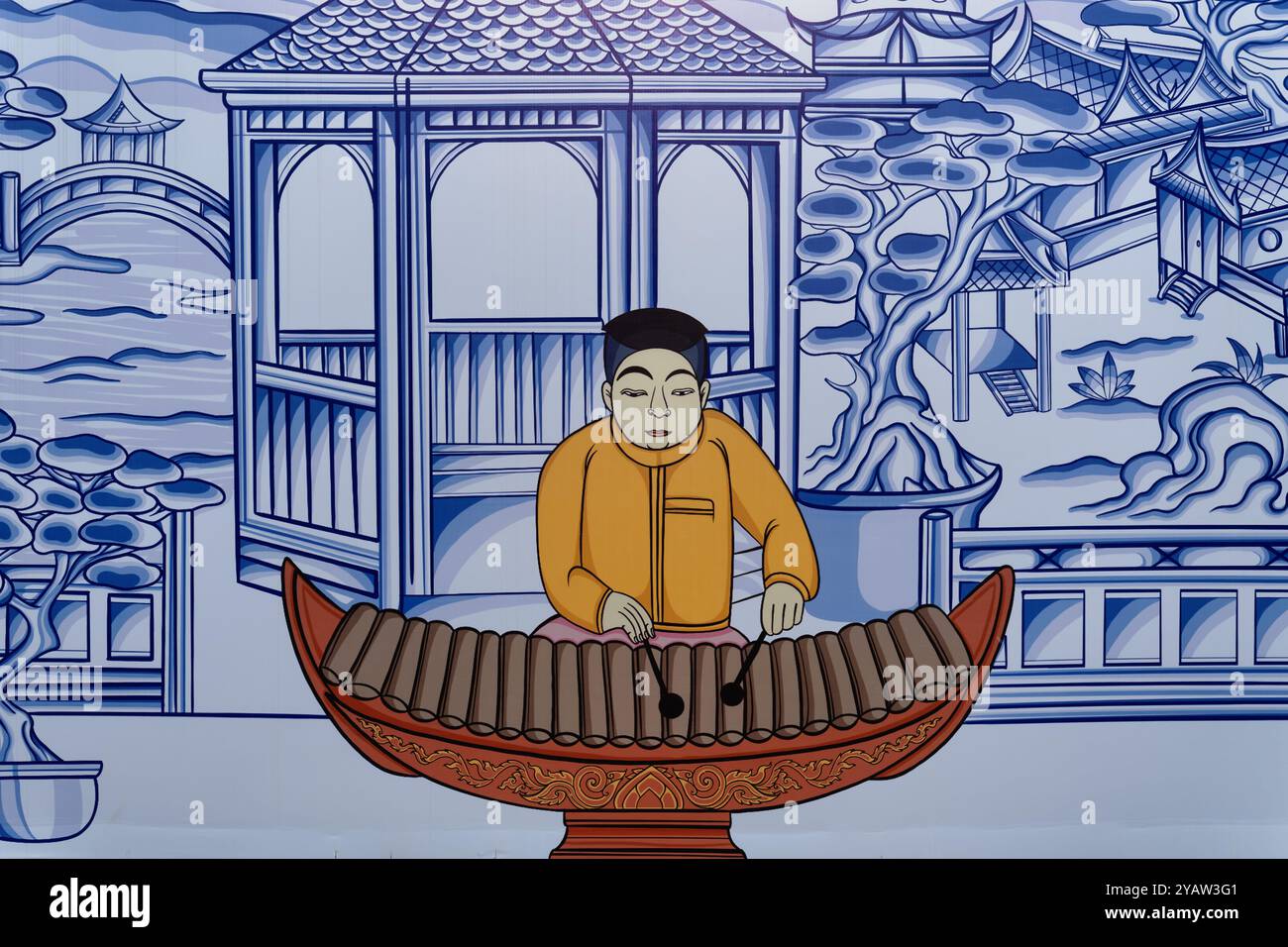 A mural at Klong Ong Ang Walking Street in the Pahurat / Chinatown area of Bangkok, Thailand ...