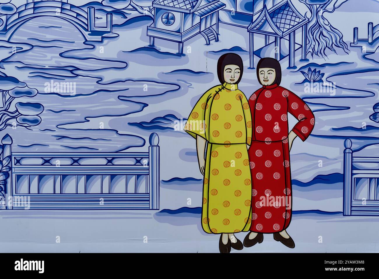 A mural at Klong Ong Ang Walking Street in Pahurat / Chinatown area of ...