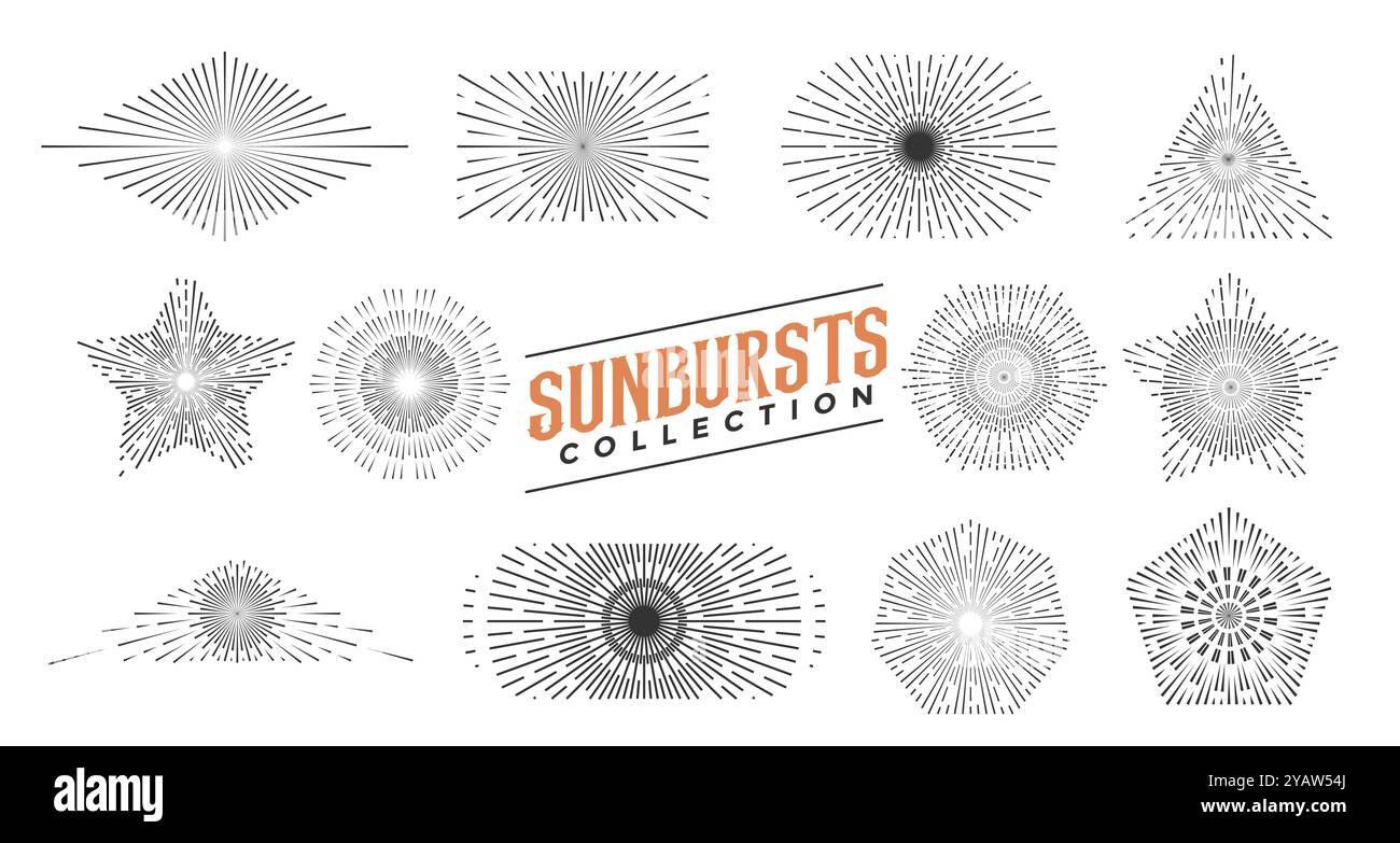 pack of sunrays burst icon in line style vector Stock Vector Image ...