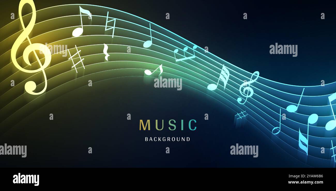 Music notes, song, melody or tune neon realistic vector icon for ...