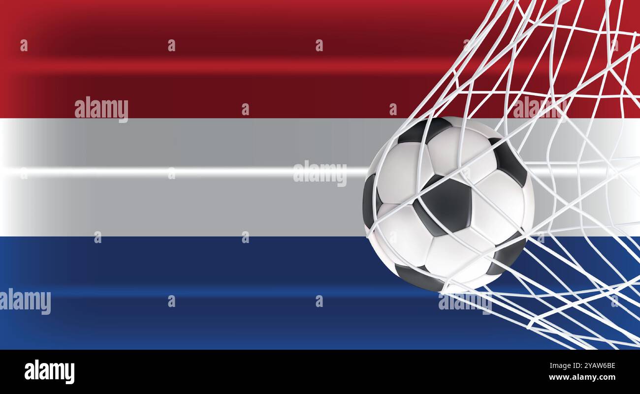 Soccer Football ball in Goal Net Isolated on Netherlands Shaded Flag ...