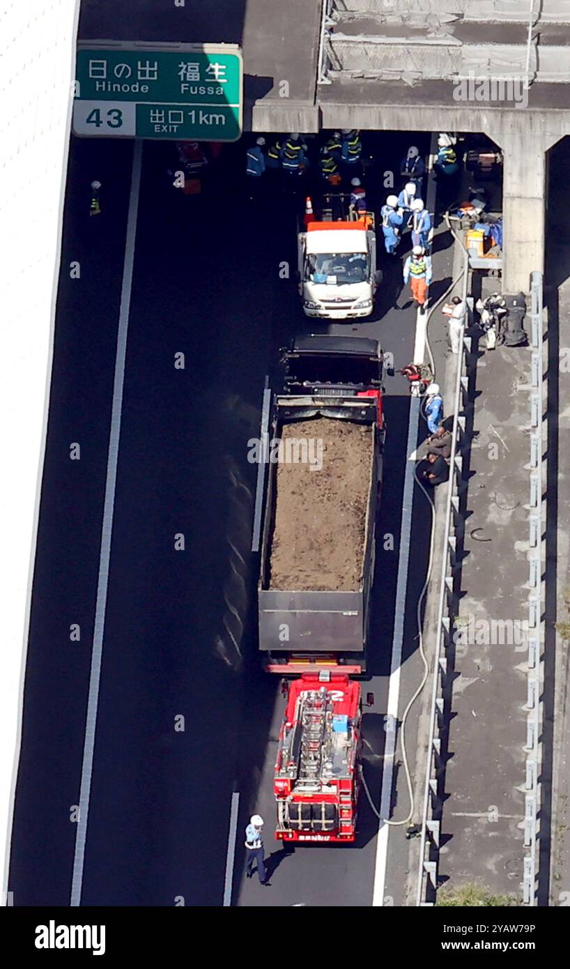 An aerial photo shows a traffic accident site near the entrance of a ...