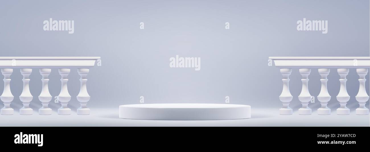 Round podium and marble balustrade on white background. Vector ...