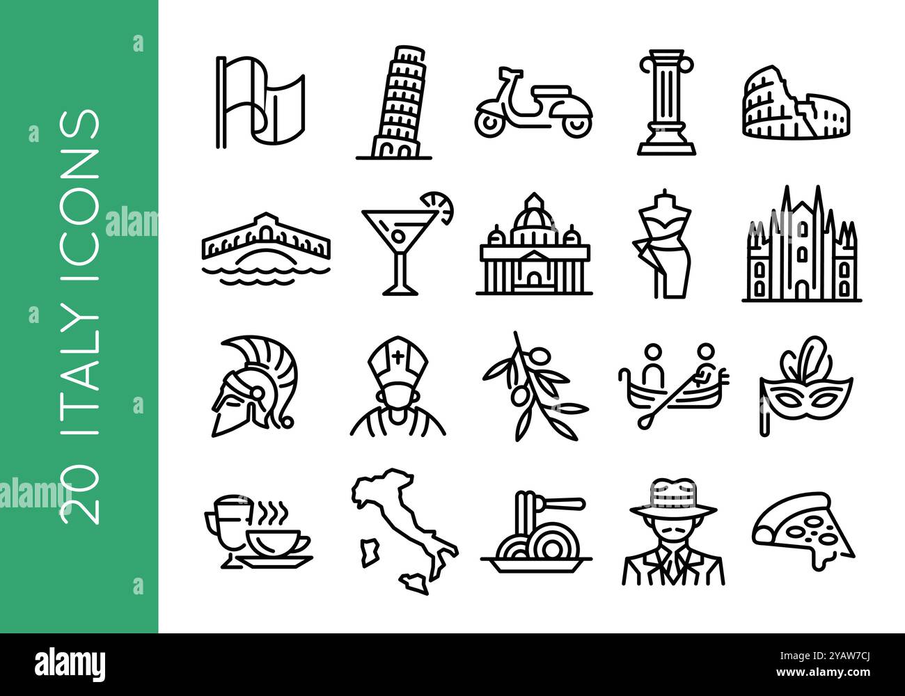 Italy Icons Set - 20 Minimal Line Art Designs Stock Vector Image & Art ...