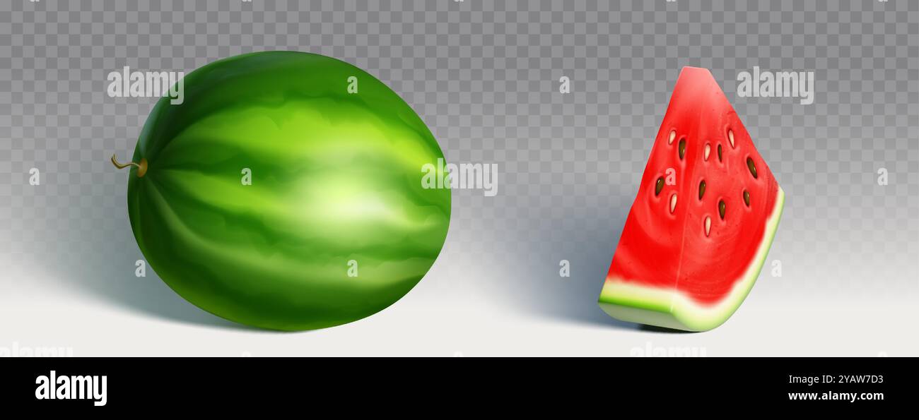 Watermelon berry and piece set isolated on transparent background ...
