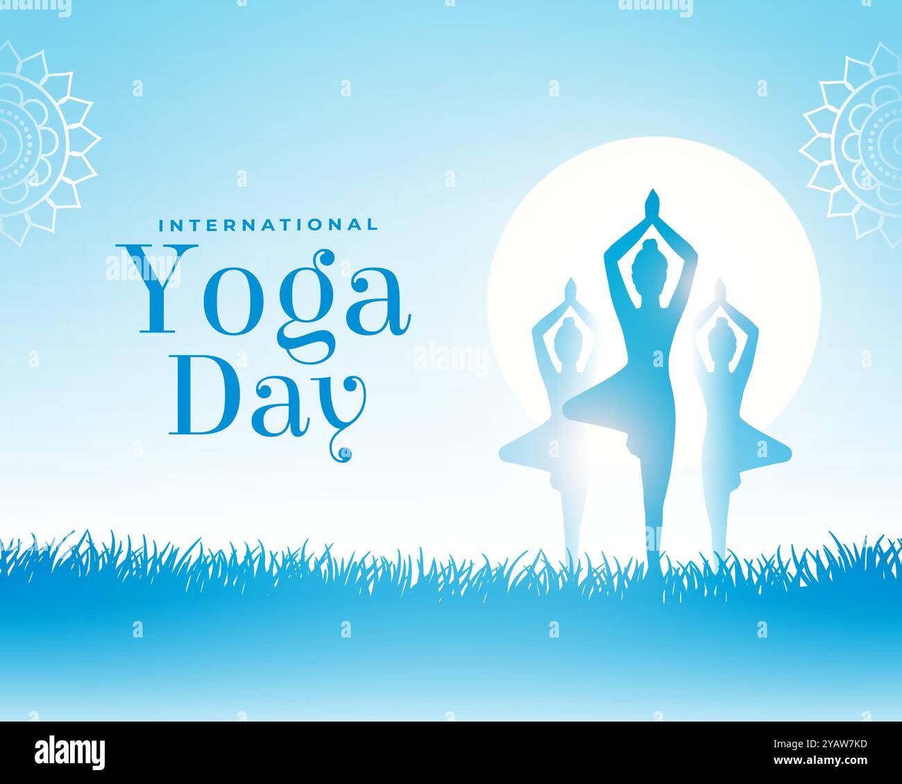 2024 yoga day sunrise poster woman doing exercise in grass vector Stock ...