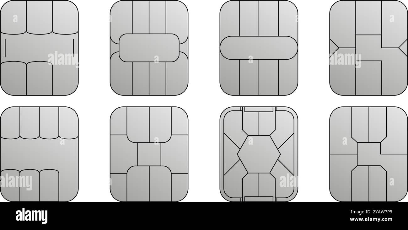 EMV chip silver vector icons. Set line nfc symbol. Contactless payment ...