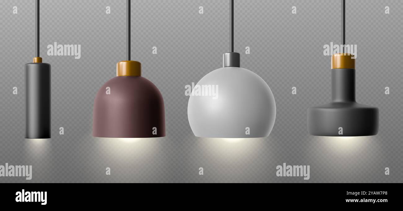 Modern ceiling lamps set isolated on transparent background. Vector ...