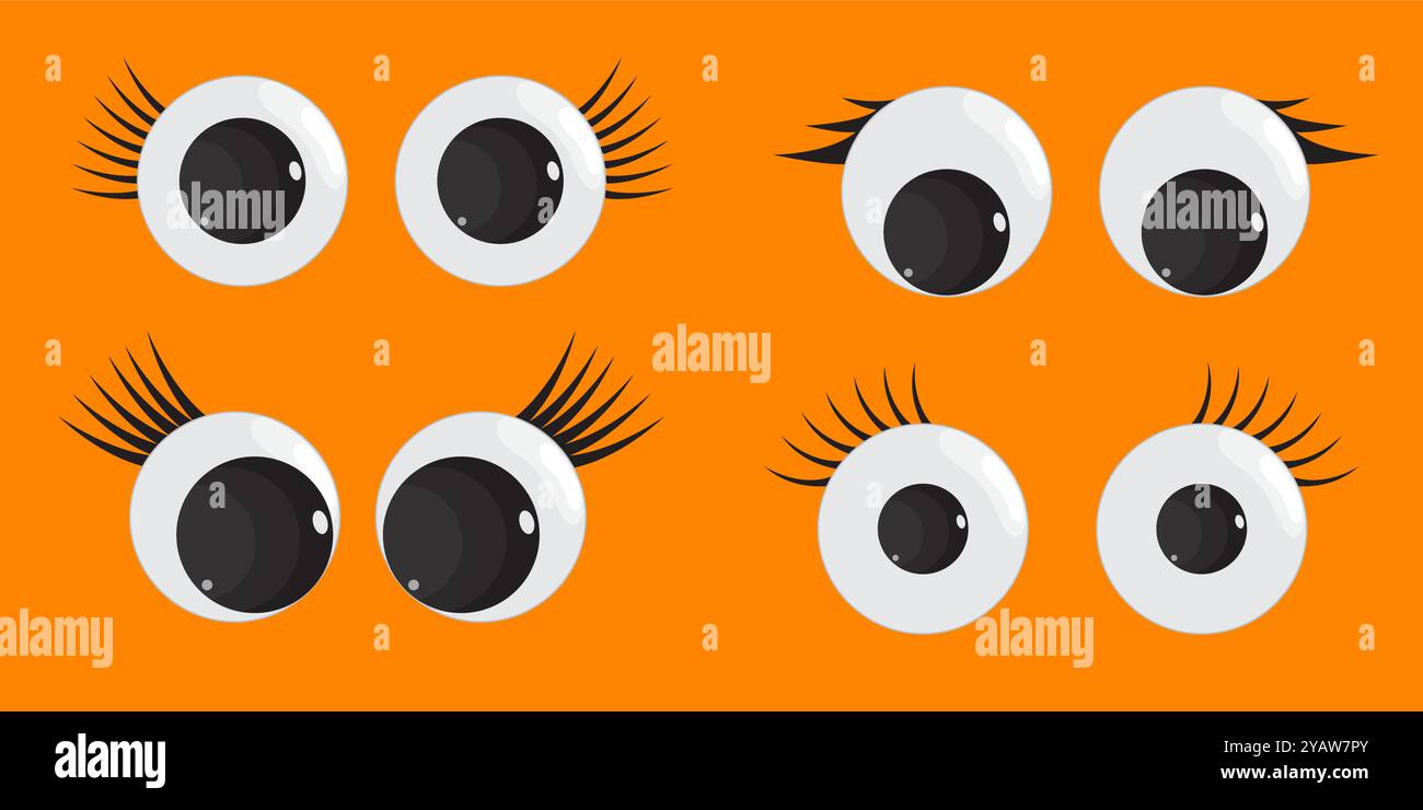 A set of plastic toy eyes. Glossy, bulging, puppet eyes. Cute, round ...