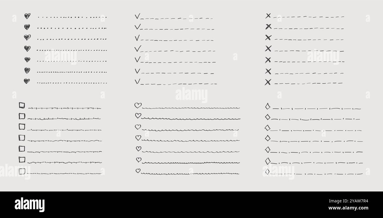 Collection of vector isolated outline hand drawn check to do list ...