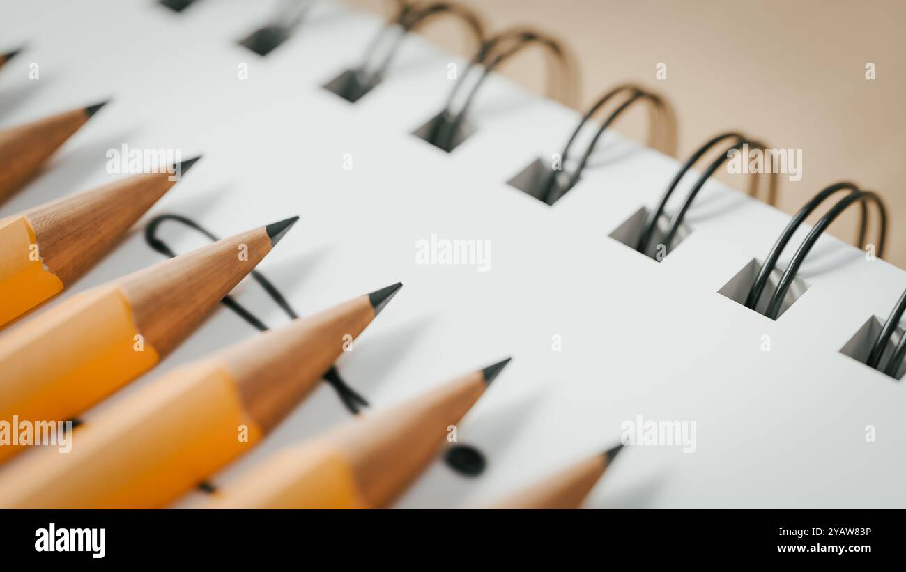 Concept background of various pencils and notebooks used while studying ...