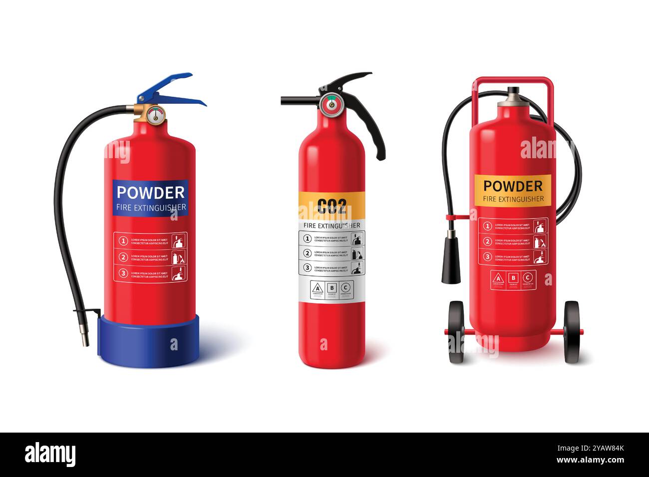 Realistic red fire extinguisher with nozzle set hi-res stock ...
