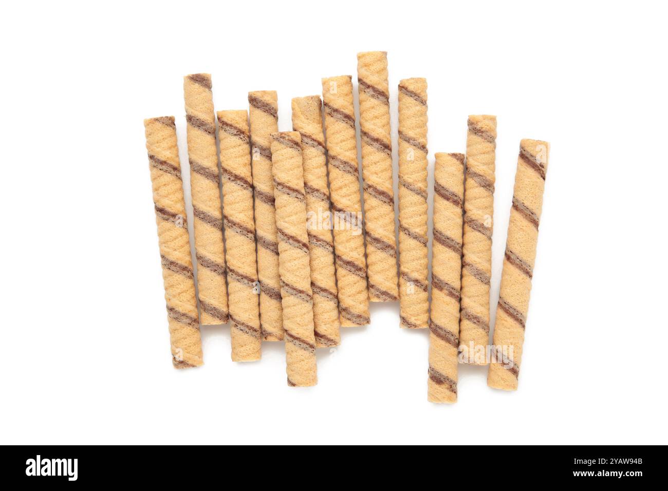 Wafer roll sticks cream rolls isolated on white background. Top view ...