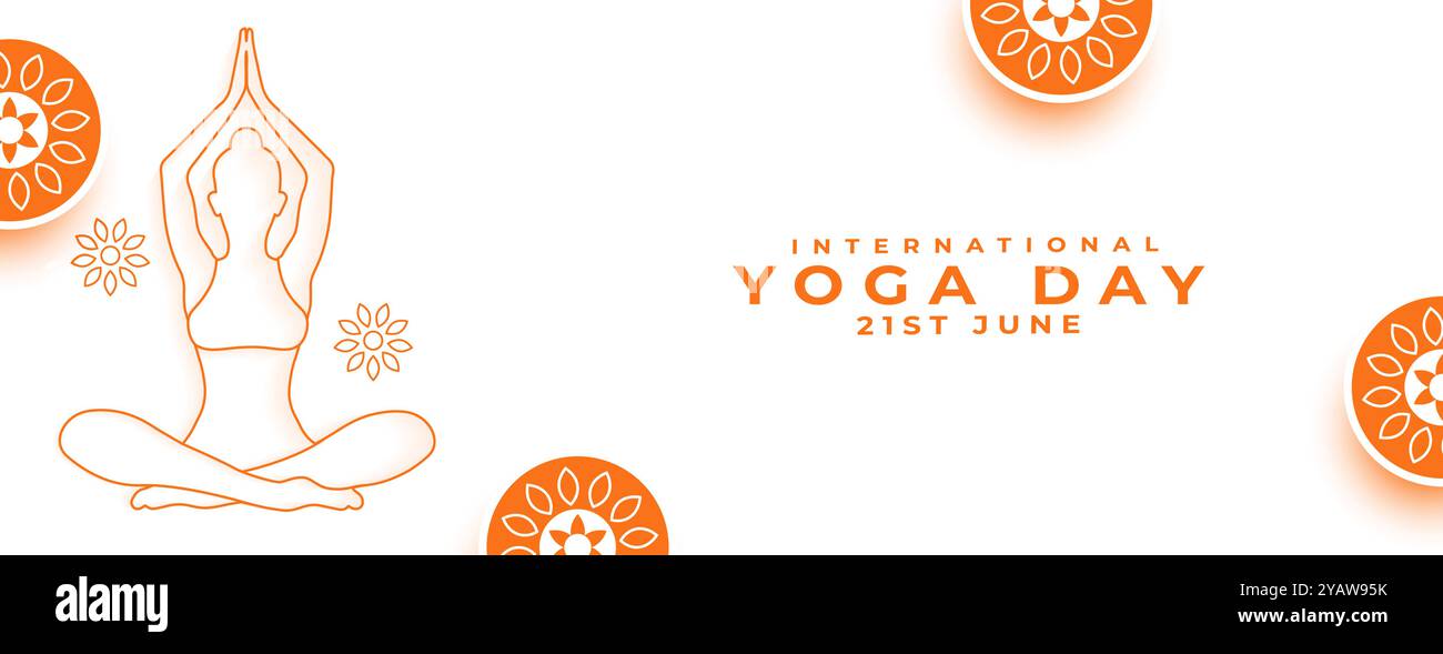 international yoga day white banner line art woman doing asana vector ...