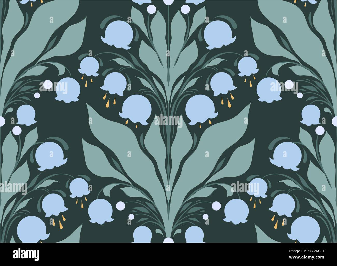 Vector Art Nouveau pattern with lilies of the valley. Texture with blue ...