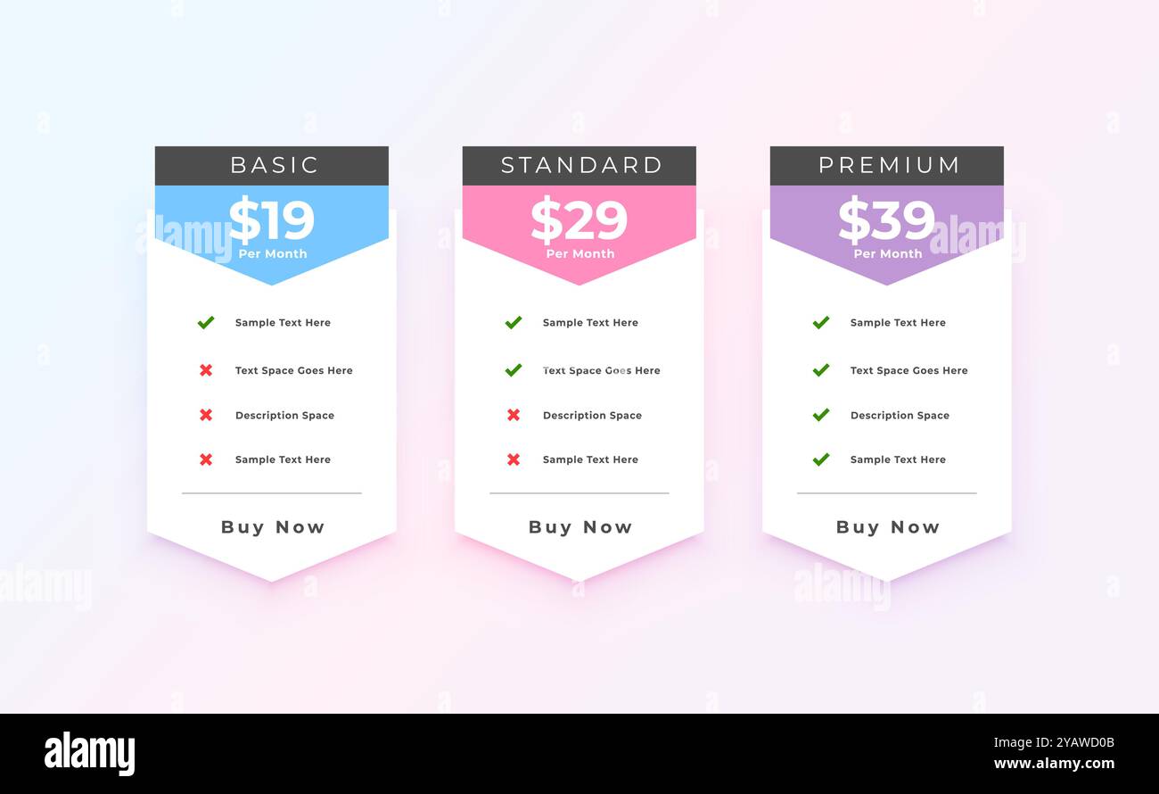 three option pricing table template for UI/UX app vector Stock Vector ...