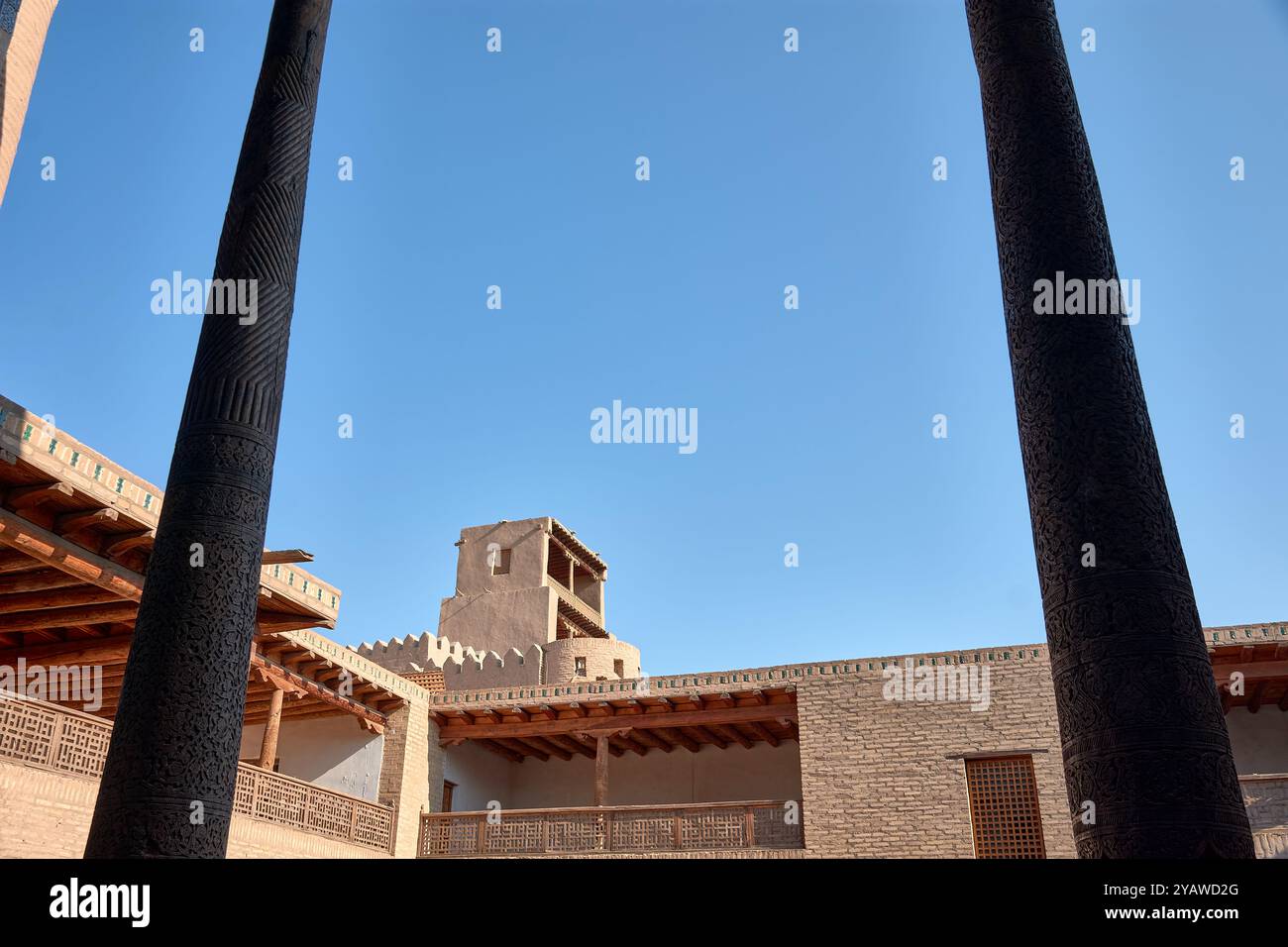 A traditional brick building in the historic city of Khiva, Uzbekistan ...