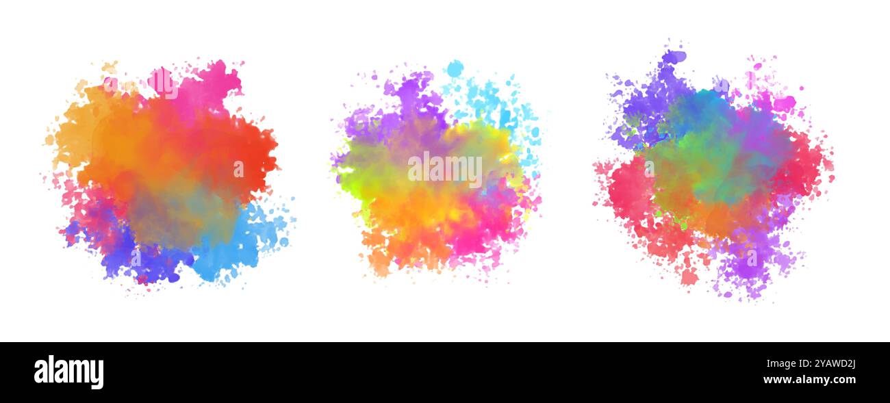 abstract watercolor paint splatter background in set of three vector ...