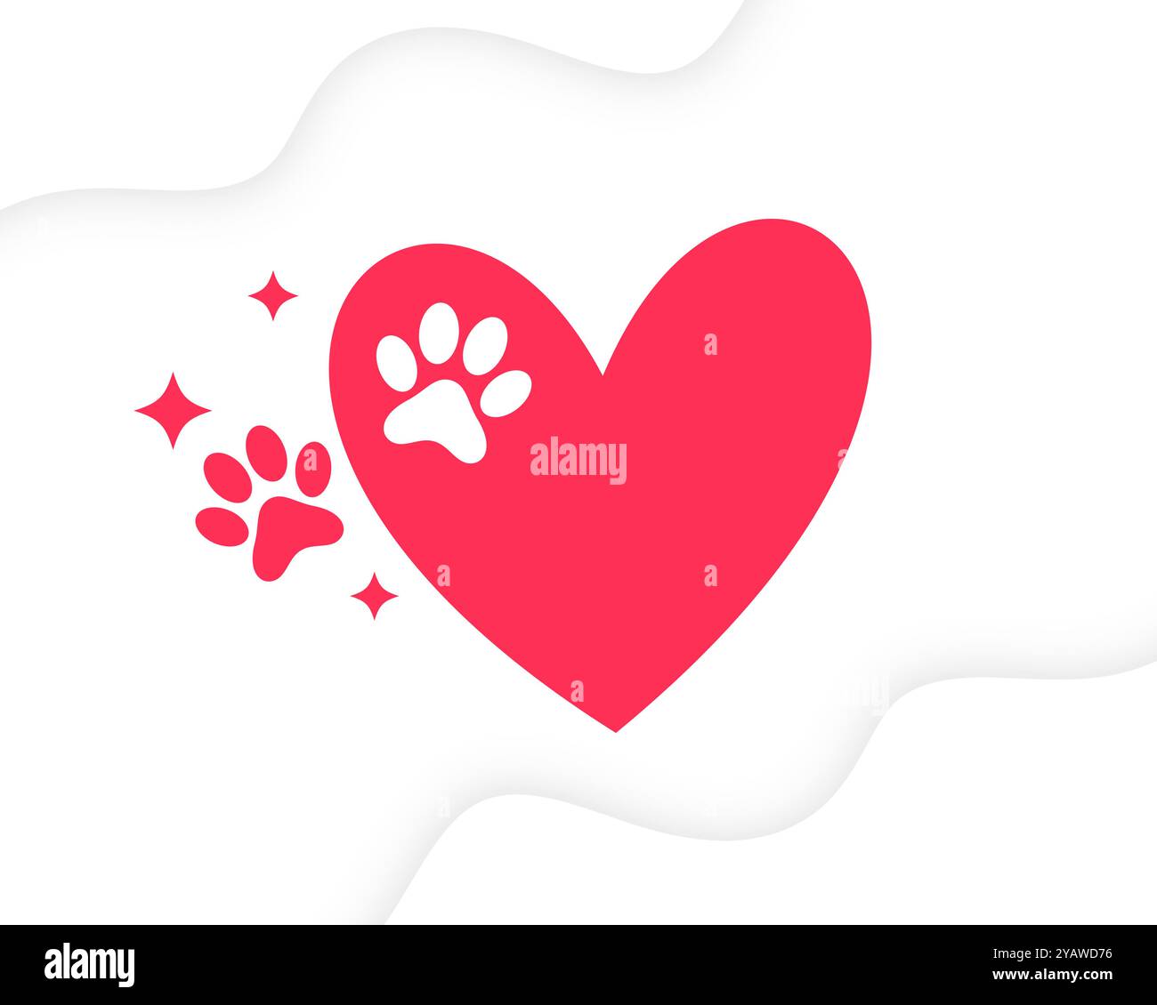 cartoon style paw foot and heart print on white background vector Stock ...