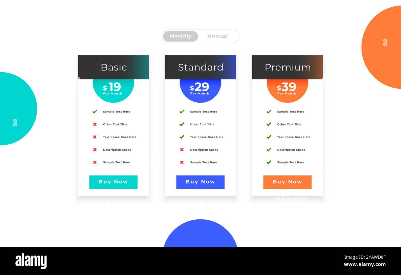 pricing chart table template for website presentation vector Stock ...
