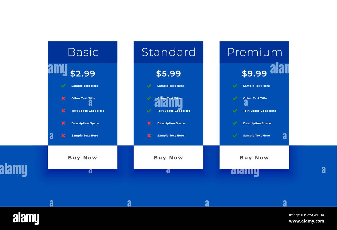 Subscription Plans And Pricing Table Template Design Vector Stock Vector Image And Art Alamy
