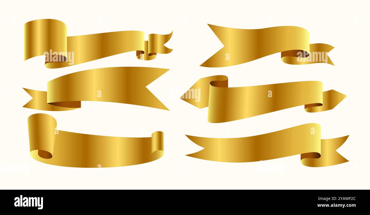 set of golden ribbon label banner design vector Stock Vector Image ...