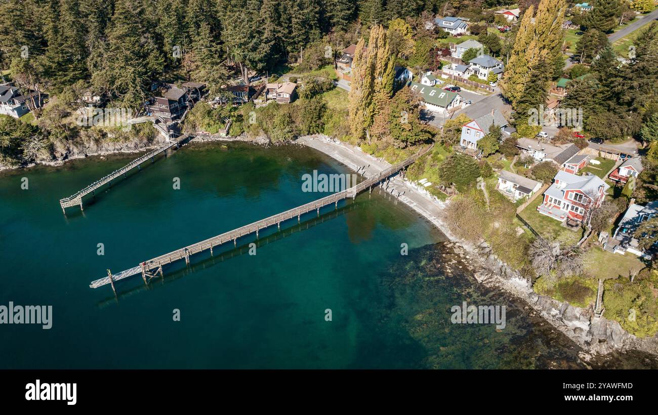 Aerial view of the pier at Olga on Orcas Island, Washington, USA Stock ...